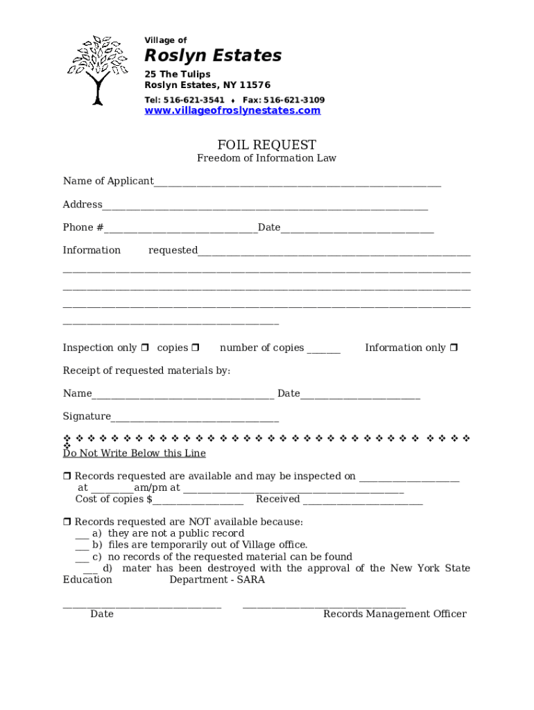 Application for FOIL Request Doc Template | pdfFiller
