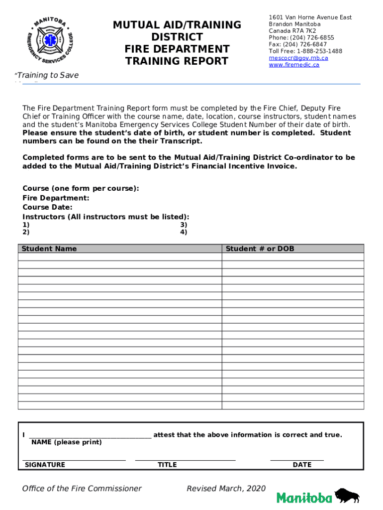 Mutual Aid District Fire Department Training Report Doc Template ...