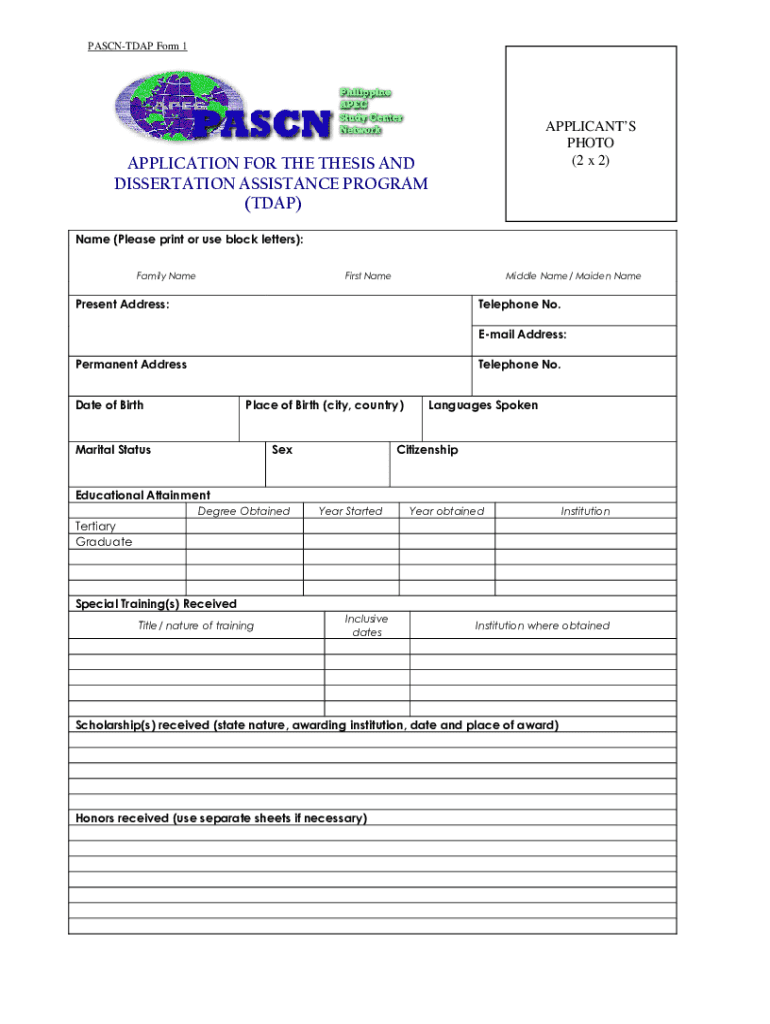Fillable Online Tdap Application Form 1 Pdf Fax Email Print Pdffiller