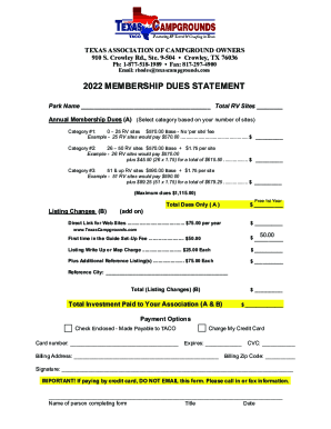 Fillable Online 2022 MEMBERSHIP DUES STATEMENT Fax Email Print - pdfFiller