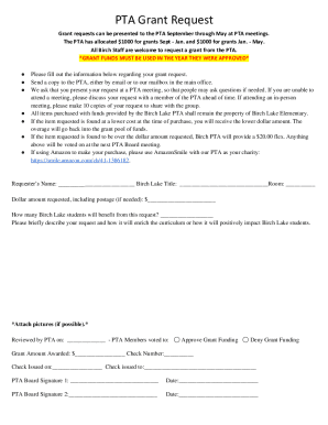 Fillable Online The PTA has allocated $1000 for grants Sept - Jan Fax ...