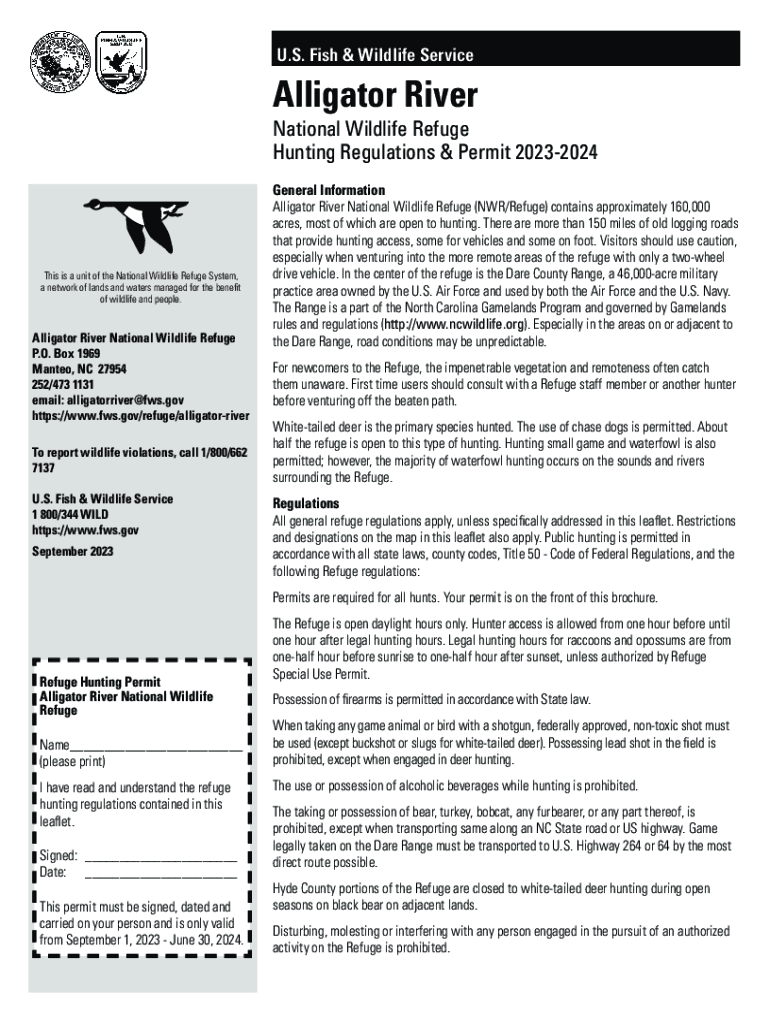 Fillable Online Alligator River National Wildlife Refuge Hunting ...