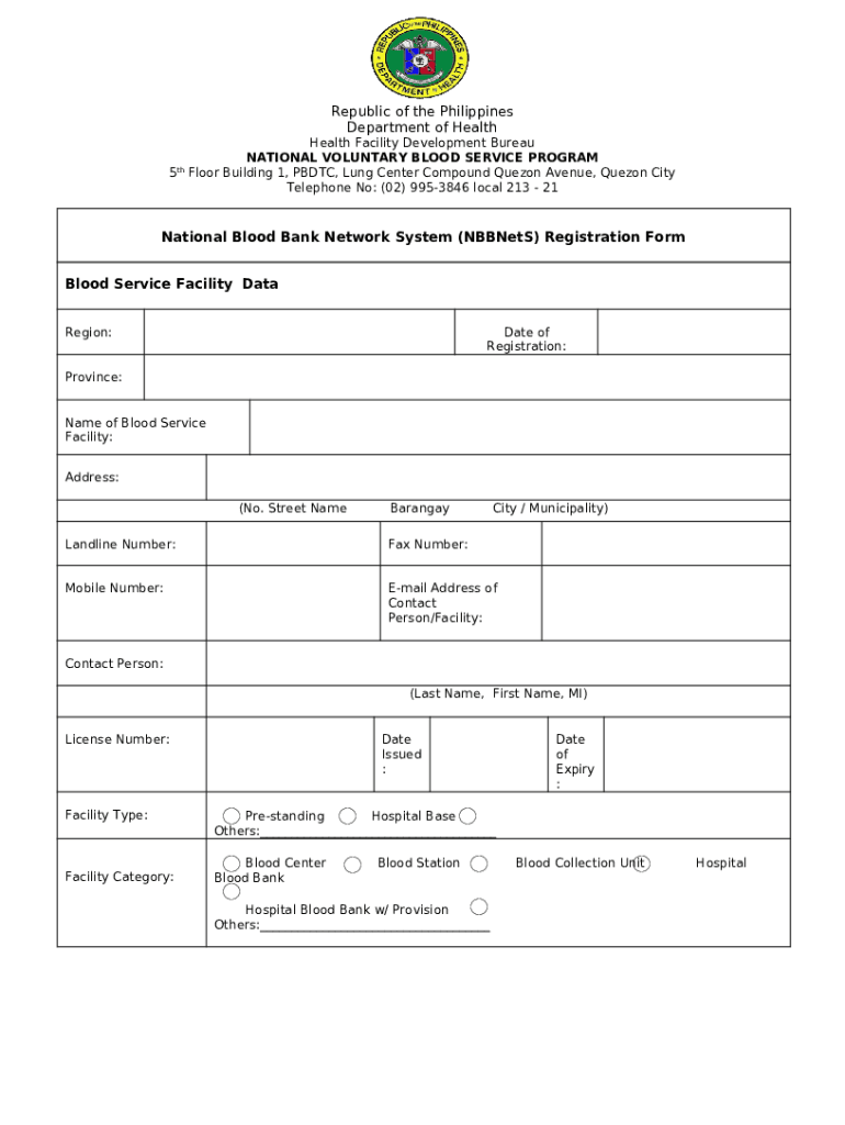 National Voluntary Blood Service Program Registration Doc Template ...