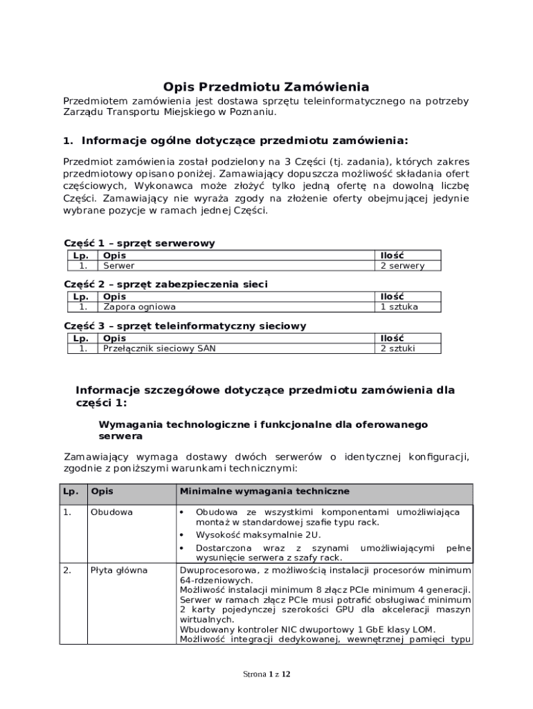Zacznik nr 1 do Umowy - Opis przedmiotu zamwienia Doc Template | pdfFiller