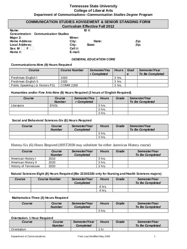 communication studies advisement & senior standing Doc Template | pdfFiller