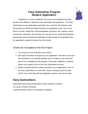 Fairy Godmother Program Student Application Doc Template | pdfFiller
