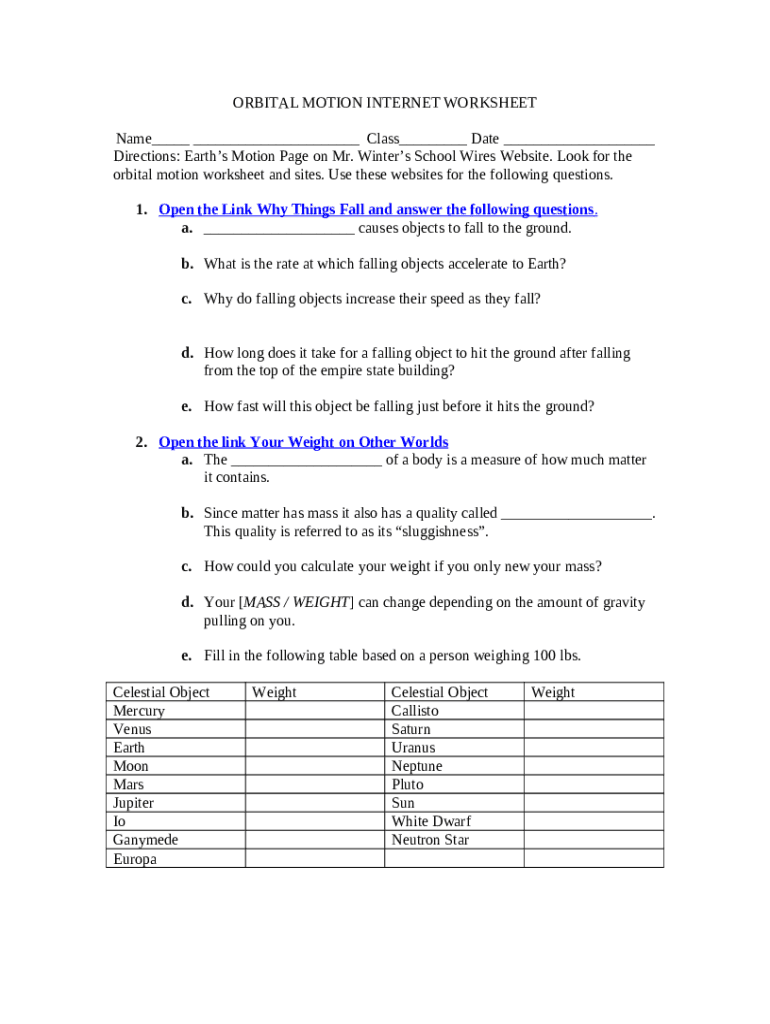 Skills Worksheet: Orbital Motion - Answer Key - v 1 r ... Doc Template | pdfFiller