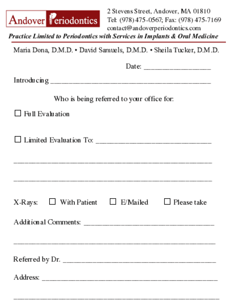 Fillable Online David S. Samuels, DMD - Periodontist: Vineyard Haven, MA ... Fax Email Print ...