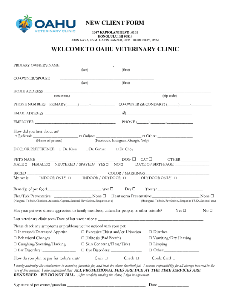Fillable Online NEW CLIENT FORM- OVC (11.9.22) Fax Email Print - pdfFiller