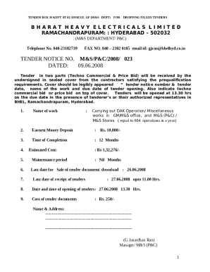 TENDER BOX IS KEPT AT 02 ANNEXE, GF (M&S ... Doc Template | pdfFiller