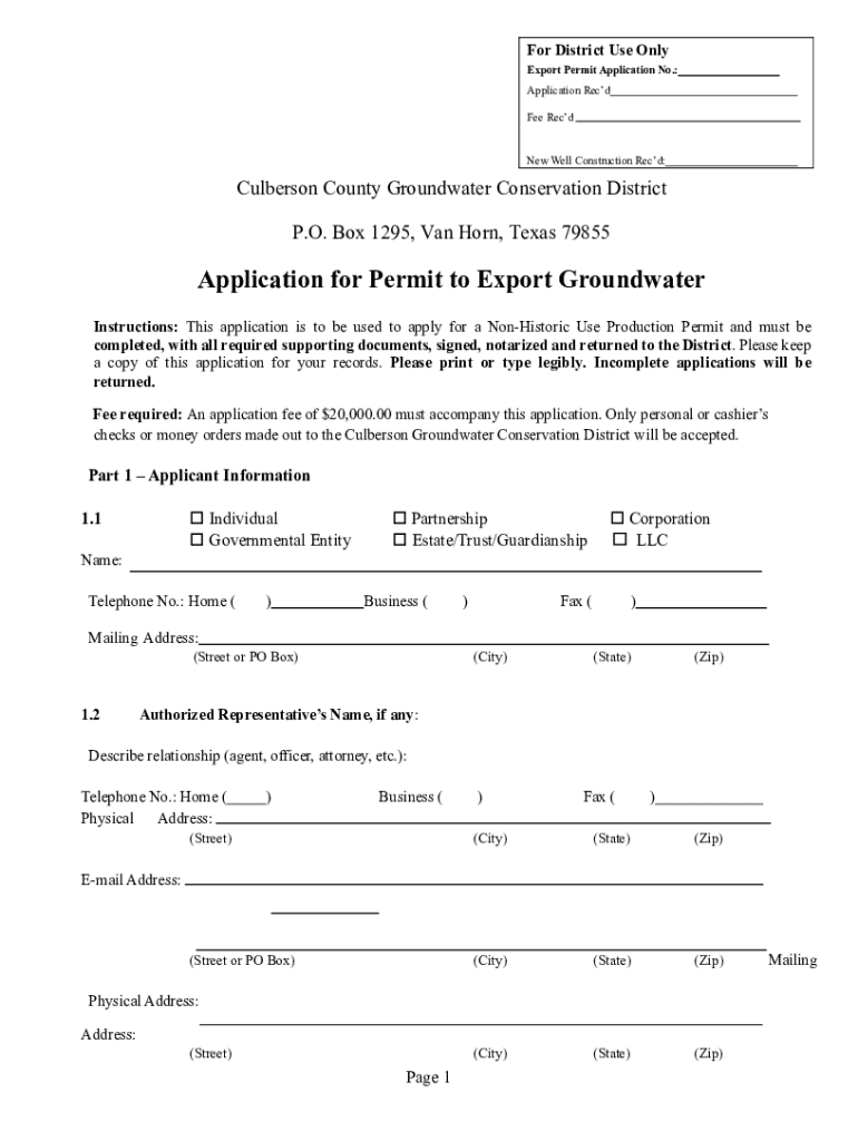 Fillable Online Application for Permit to Export Groundwater Fax Email ...