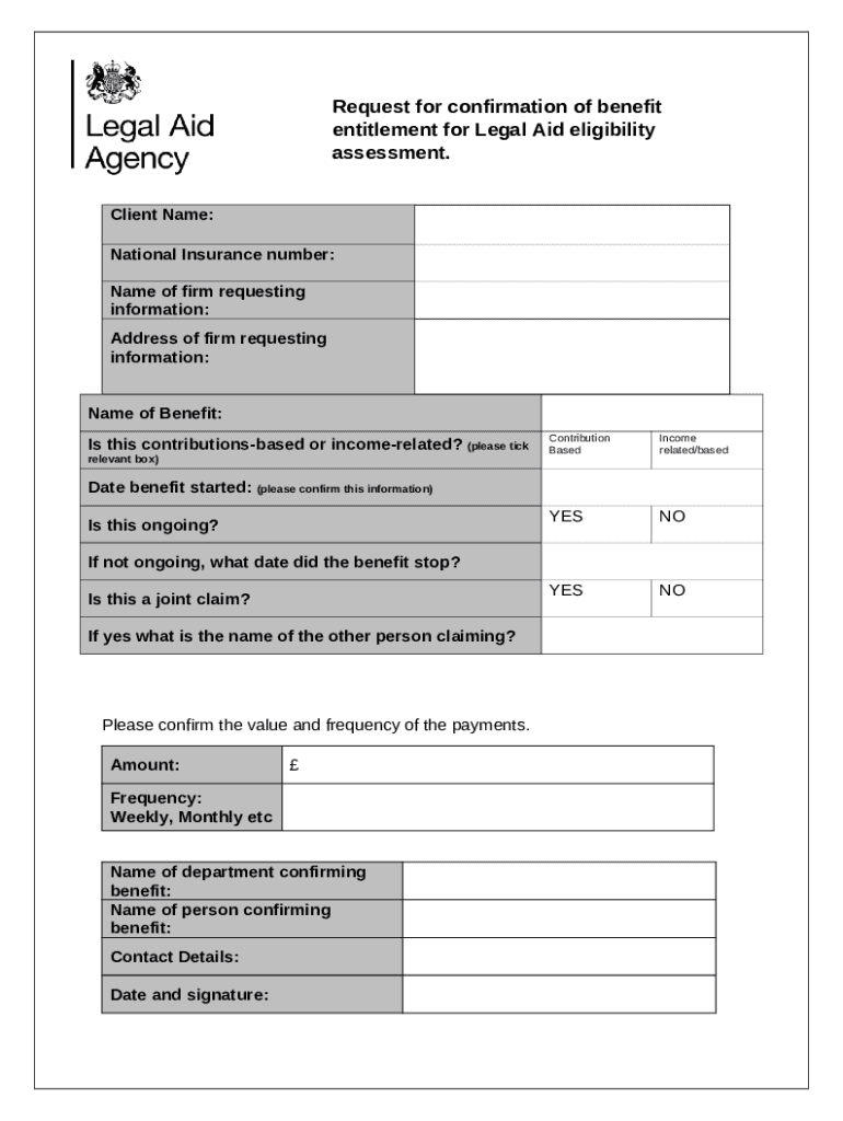 Request for confirmation of benefit entitlement for Legal Aid ... Doc ...