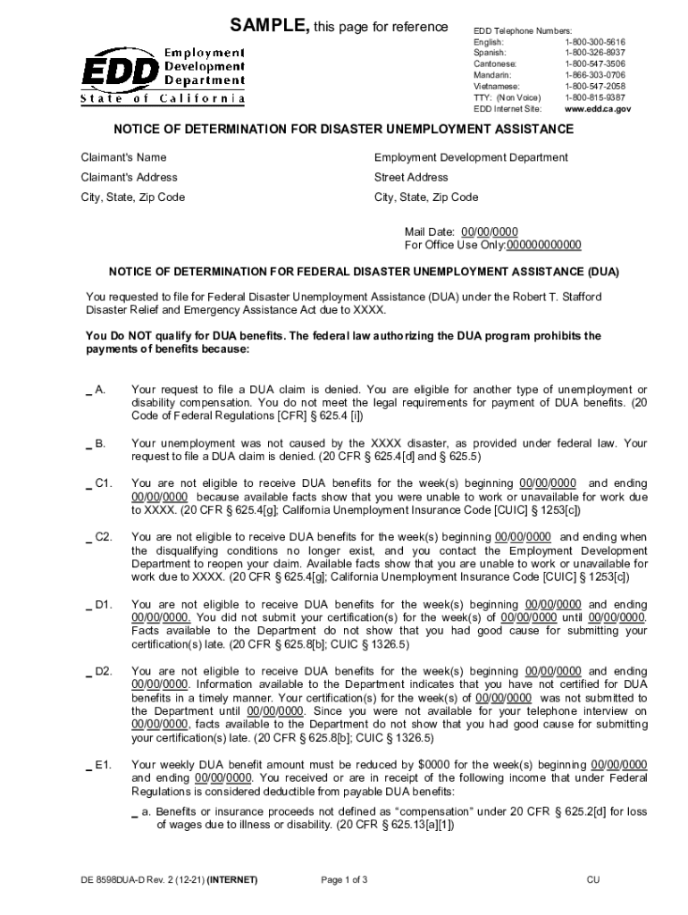 Fillable Online edd ca Notice of Determination for Disaster ...
