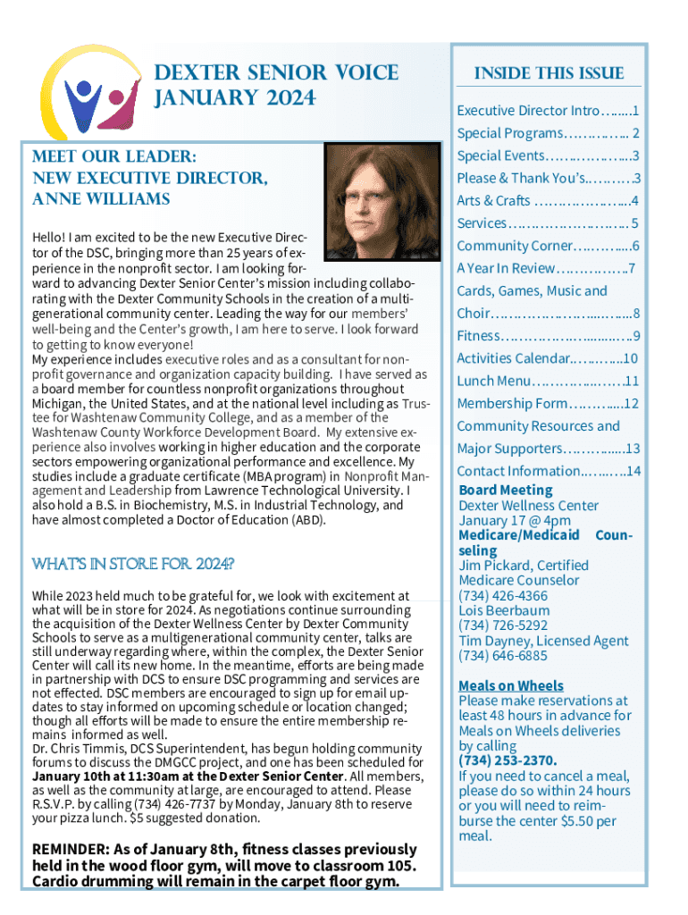 Fillable Online Dexter Senior Center Has Its New Director Fax Email ...