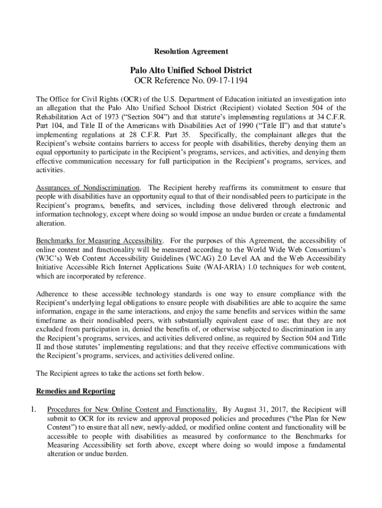 Fillable Online www2 ed U.S. Education Department Reaches Agreement with Palo ... Fax Email ...