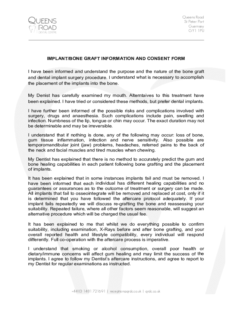 Fillable Online implant/bone graft information and consent form Fax ...