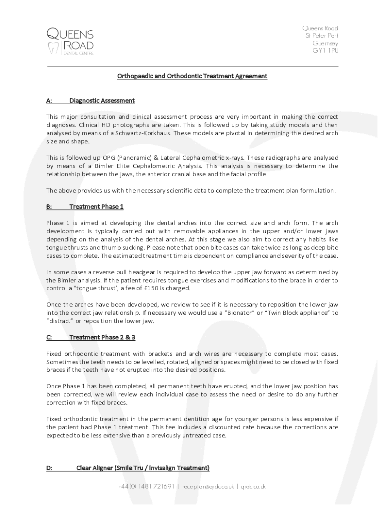 Fillable Online Orthopaedic and Orthodontic Treatment Agreement A Fax ...
