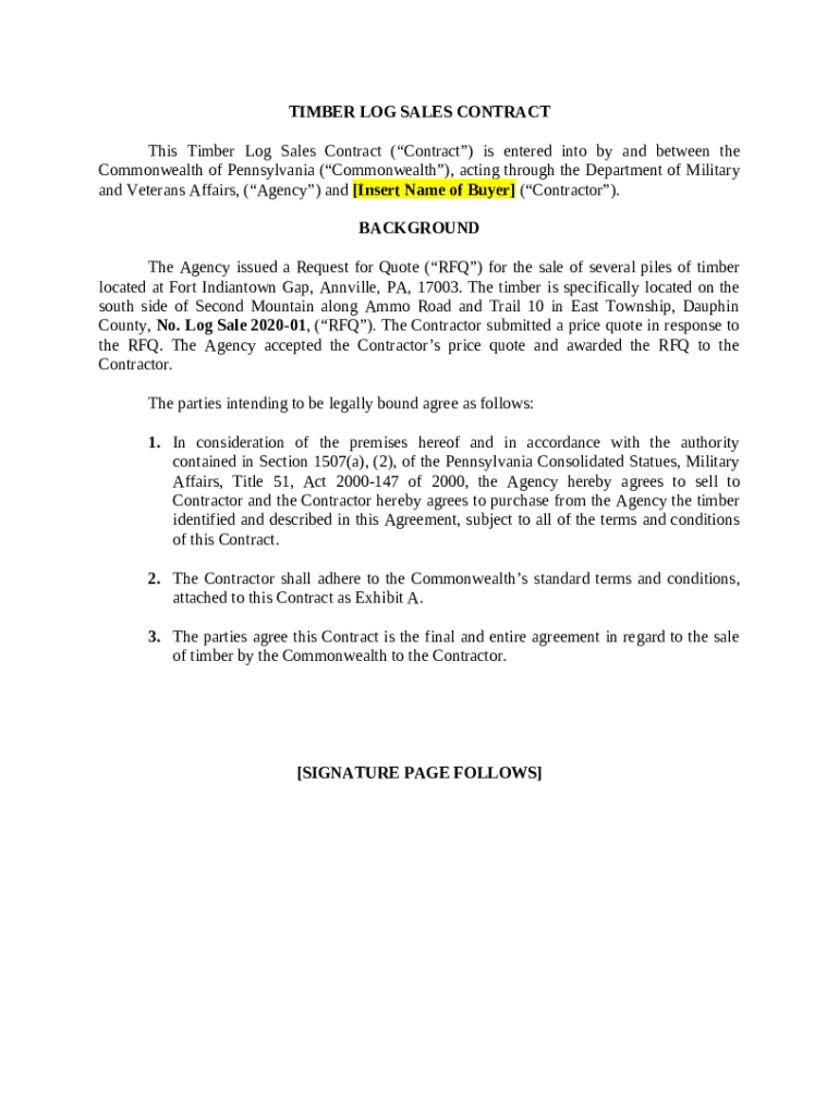 Page 1 of 9 TIMBER SALE CONTRACT This ... Doc Template | pdfFiller