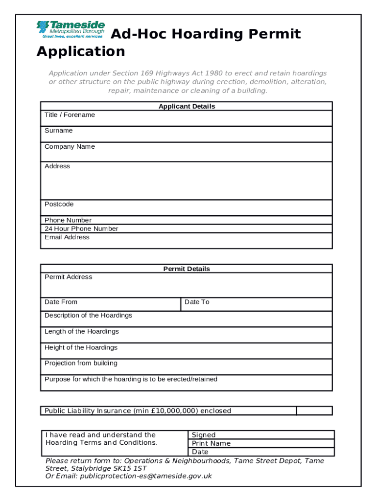 Ad Hoc Hoarding Application Doc Template | pdfFiller