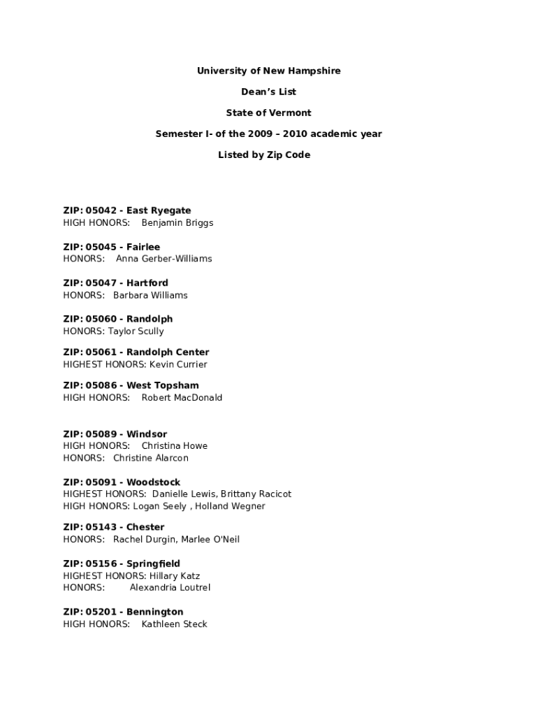 State of VT Dean's List Doc Template | pdfFiller