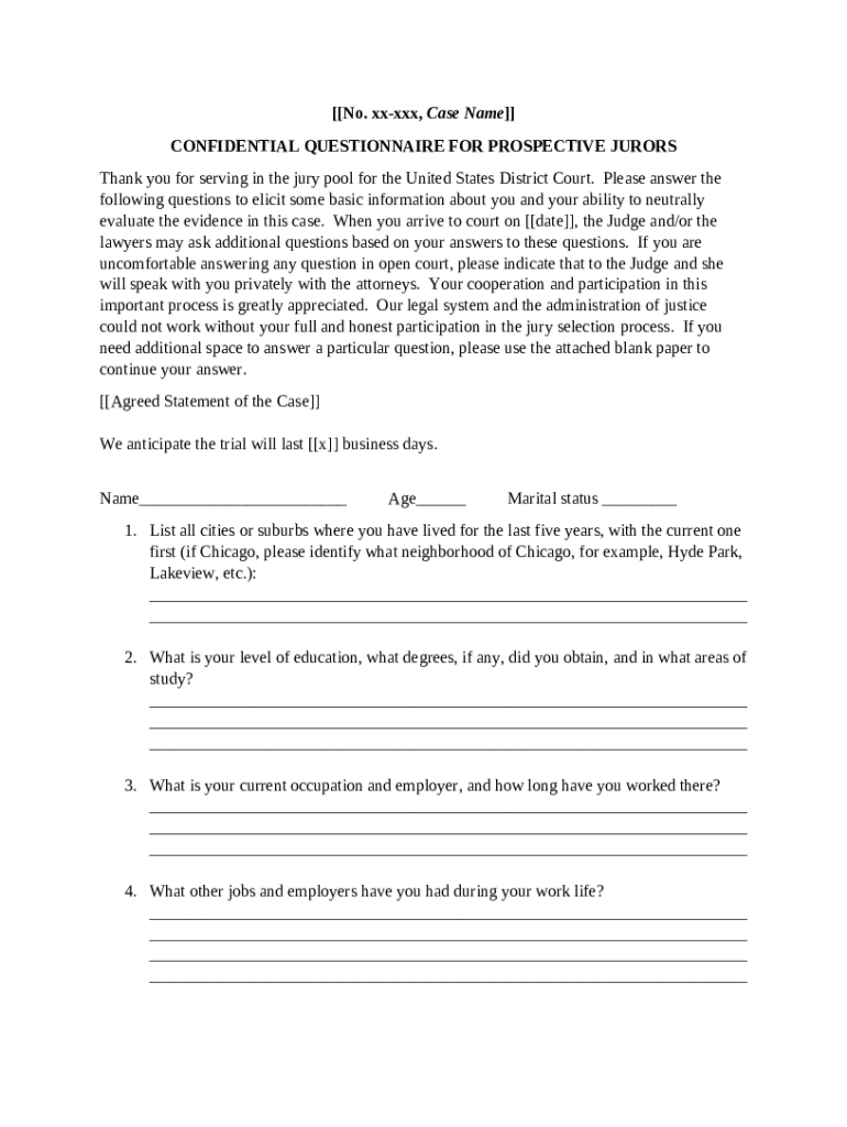 Jury Service Prescreening Questionnaire Superior Court of ... Doc Template | pdfFiller