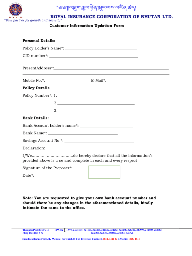 Fillable Online Royal Insurance Corporation of Bhutan Limited - Your ...