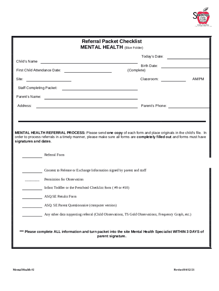 Intake Packet Checklist Client Name: Date of Birth: Email Doc Template ...