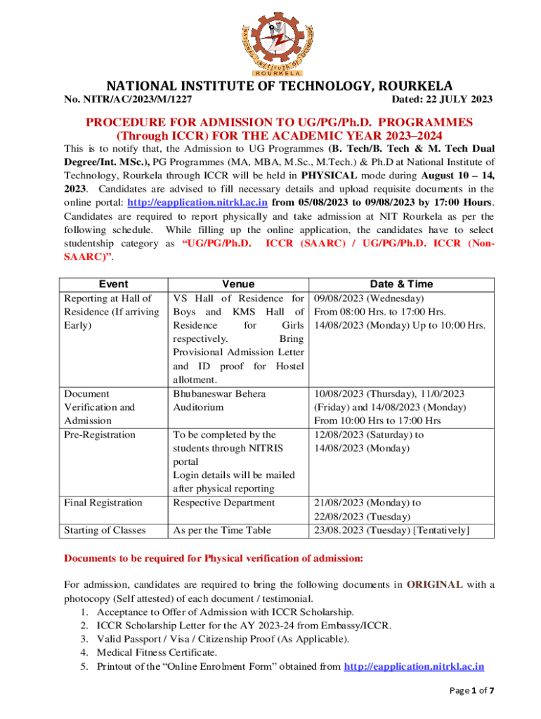 Fillable Online NIT Rourkela PhD Admission 2024: Application Process, ... Fax Email Print ...