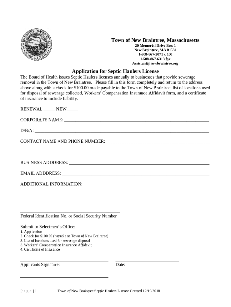 Septic Haulers License Application Doc Template | pdfFiller