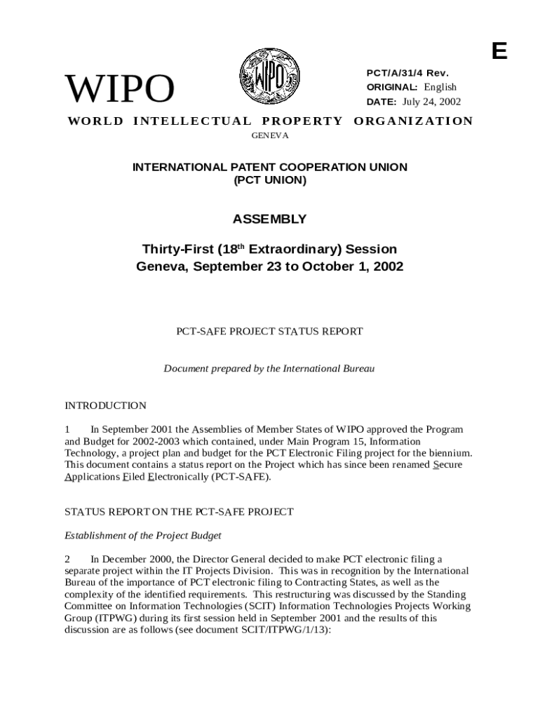 PCT/A/31/4 REV.. PCT-SAFE Project Status Report, PCT/A/31 Doc Template ...