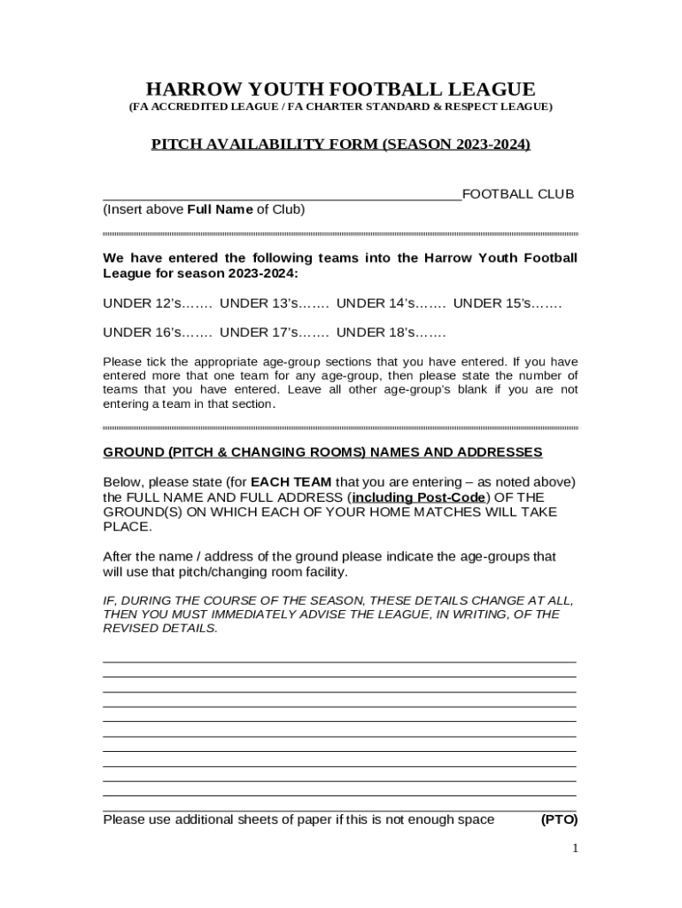 harrow youth football league & harrow soccer combination Doc Template ...