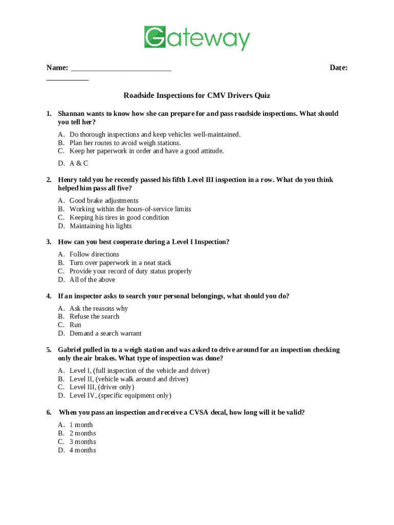 Roadside Inspections, Vehicle Violations - A&I online Doc Template ...