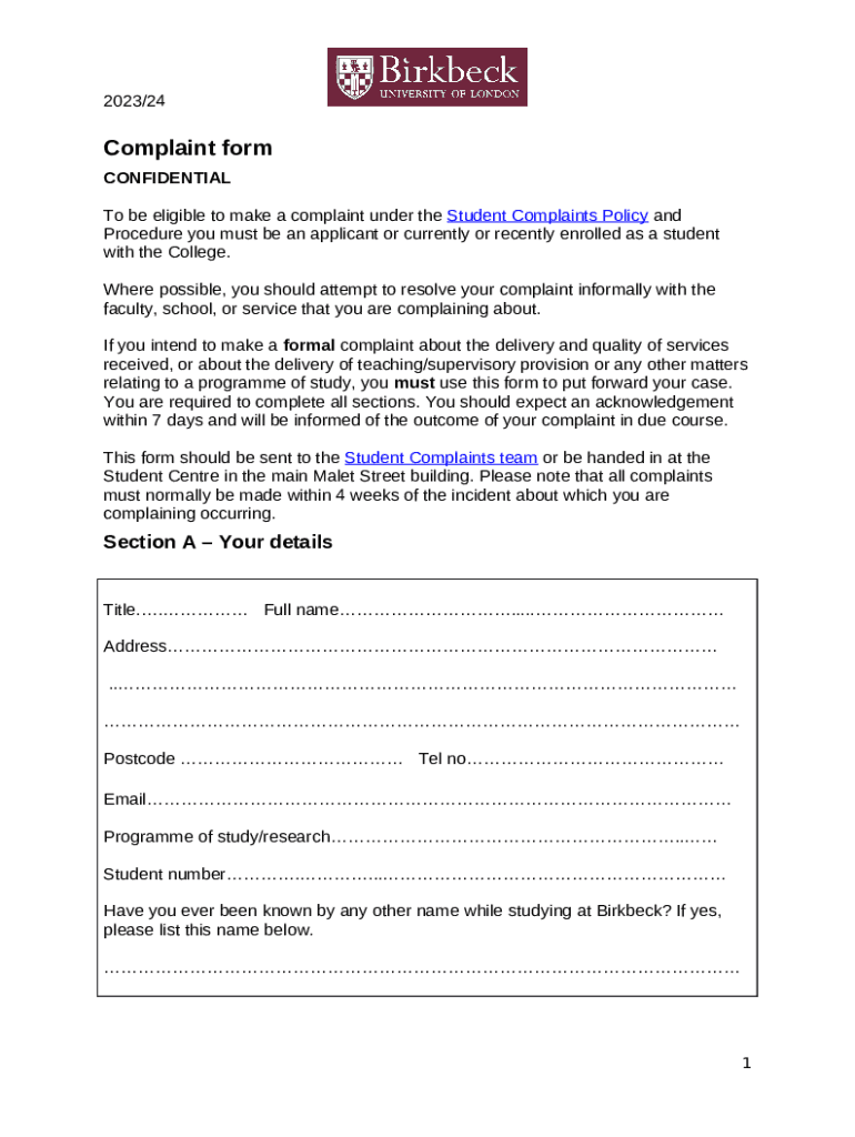 Student Complaints & Process Doc Template | pdfFiller