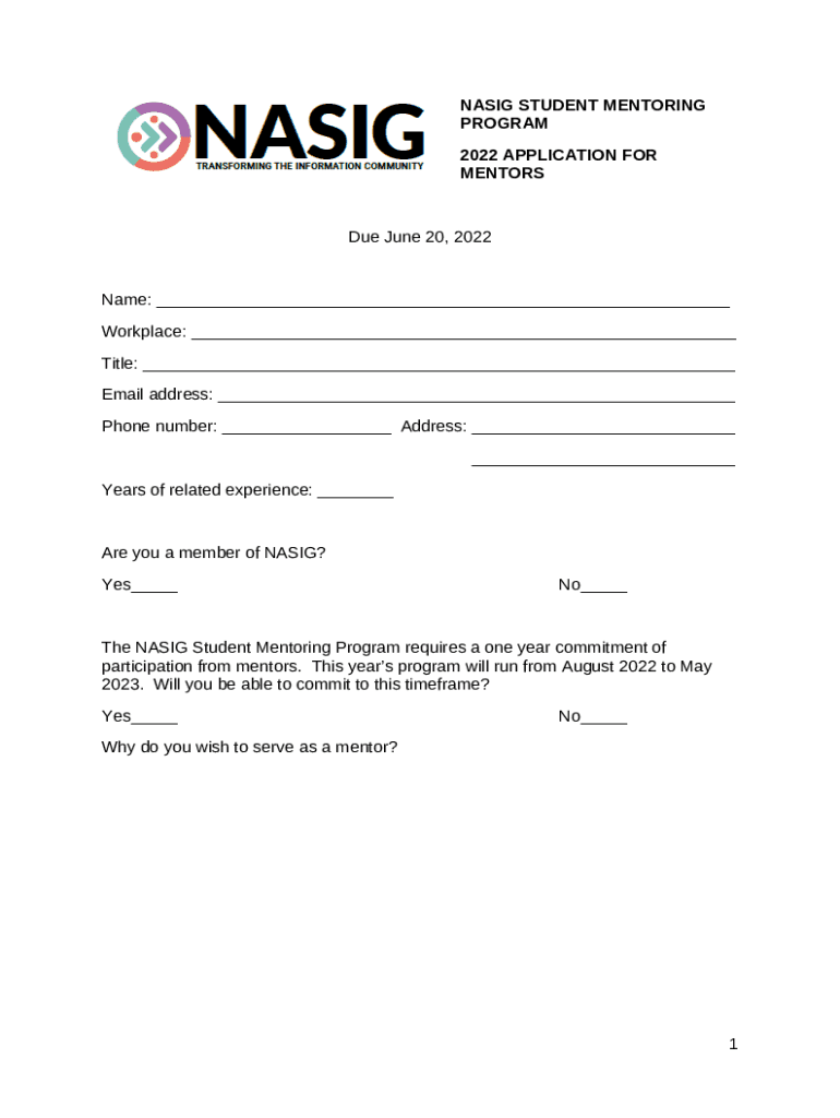 NASIG Student Mentoring ProgramiSchool Connext Doc Template | pdfFiller