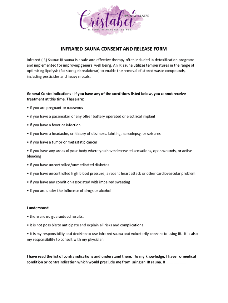 Fillable Online INFRARED SAUNA CONSENT AND RELEASE FORM Fax Email Print ...