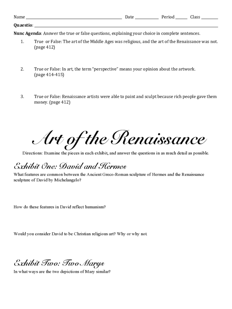 Fillable Online Art of the Renaissance Questions Fax Email Print ...
