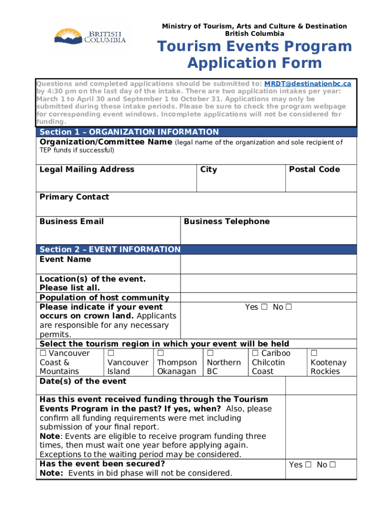 Tourism Events Program Application Doc Template | pdfFiller