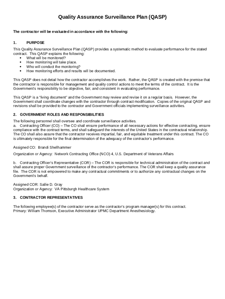 Quality Assurance Surveillance Plan For Add/Insert The Name ... Doc ...