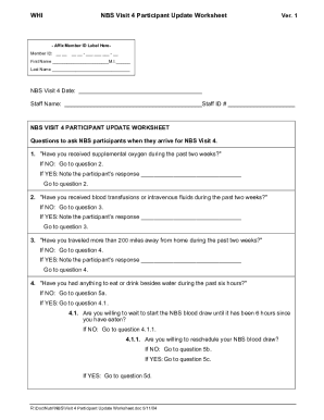 Fillable Online WHI NBS Visit 4 Participant Update Worksheet Fax Email ...