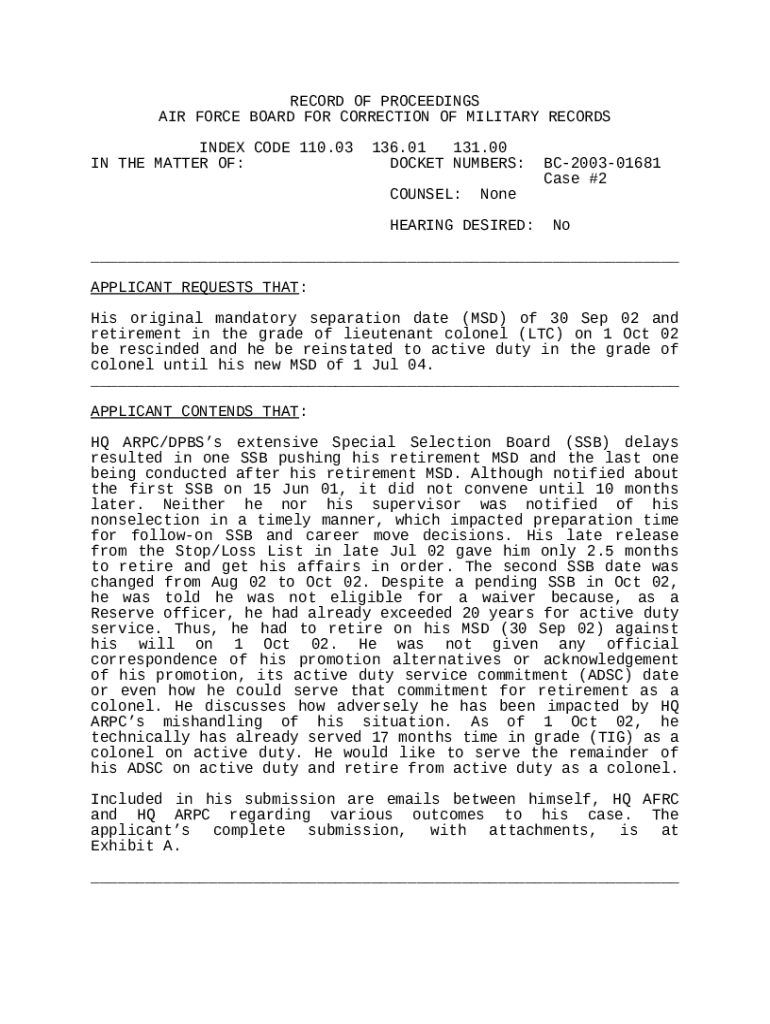 united states air force board for correction of military records Doc ...