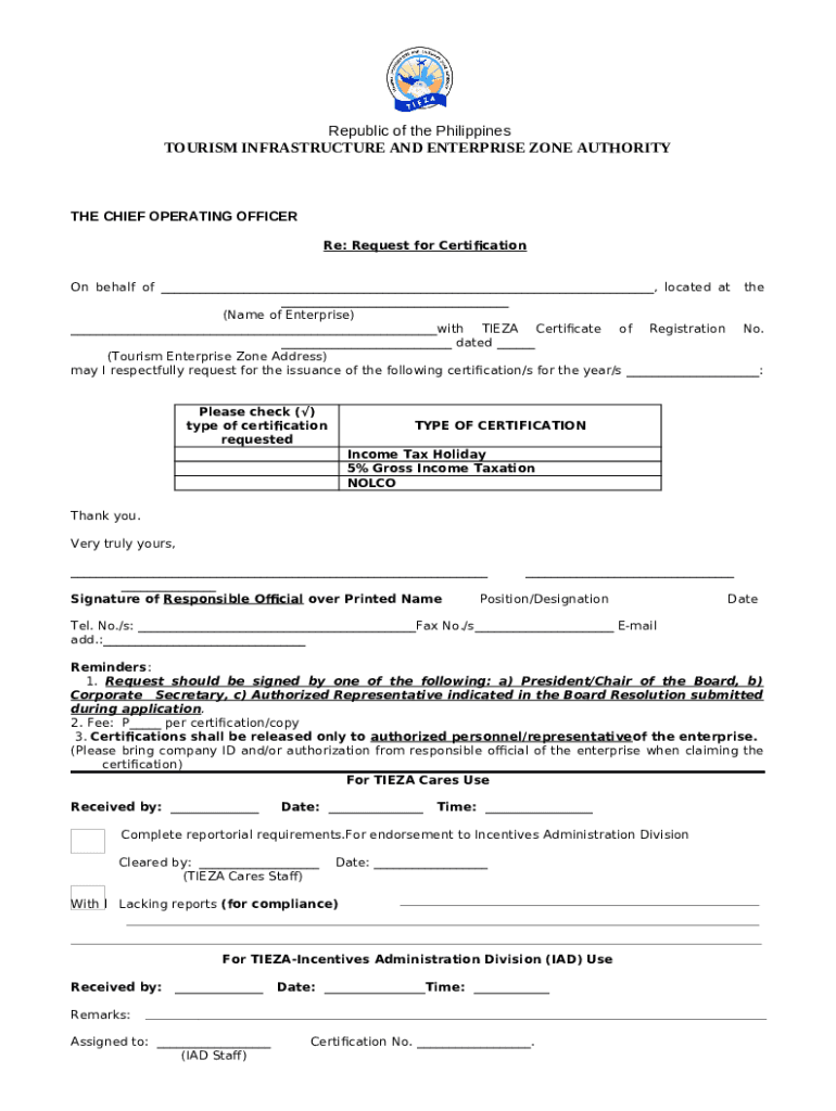 Travel Tax Exemption - tieza gov Doc Template | pdfFiller