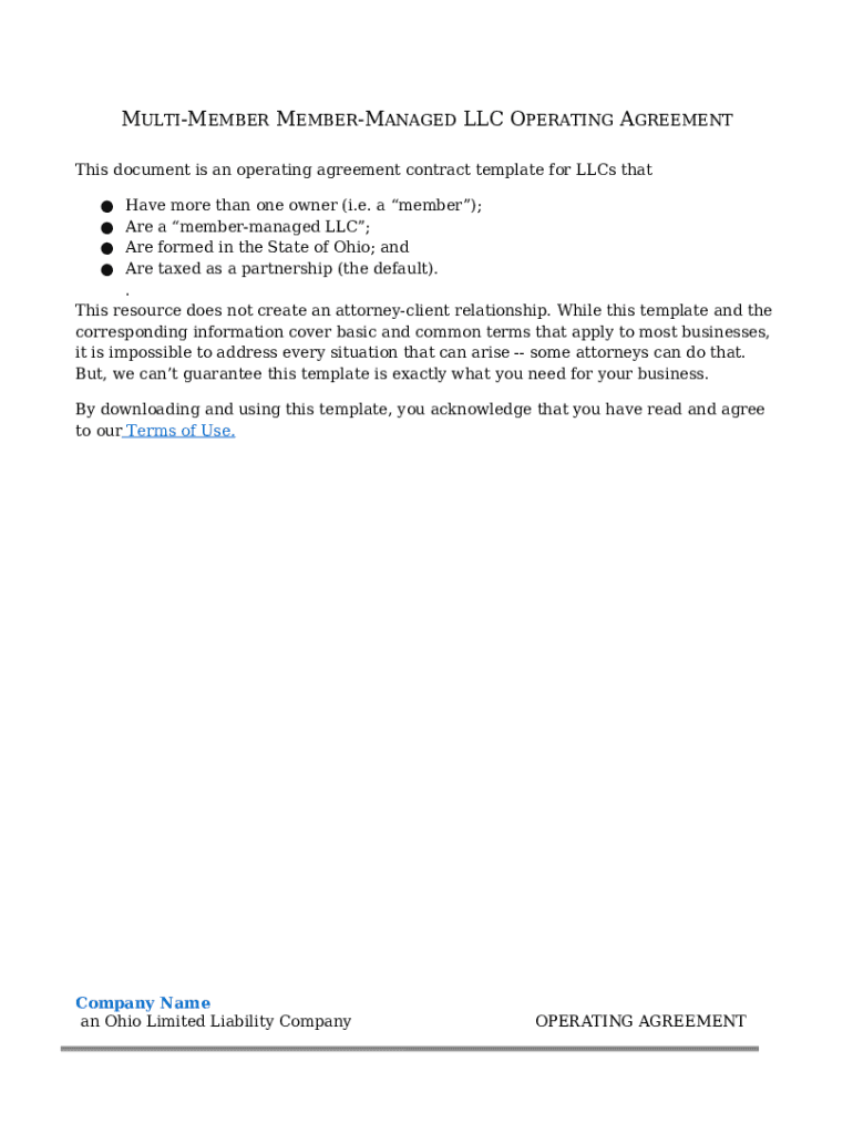 Online Multi-Member LLC Operating Agreement ... Doc Template | pdfFiller
