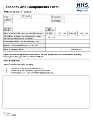 Feedback and Compliments - NHS Highland Doc Template | pdfFiller