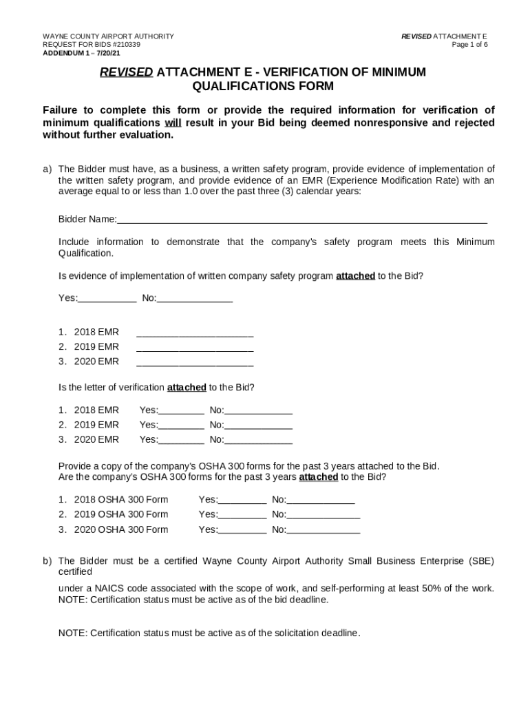 REVISED ATTACHMENT E - VERIFICATION OF MINIMUM QUALIFICATIONS Doc ...