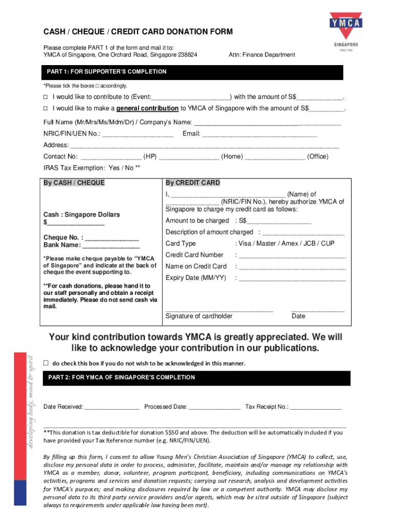 Fillable Online CASH / CHEQUE / CREDIT CARD DONATION FORM Fax Email Print - pdfFiller