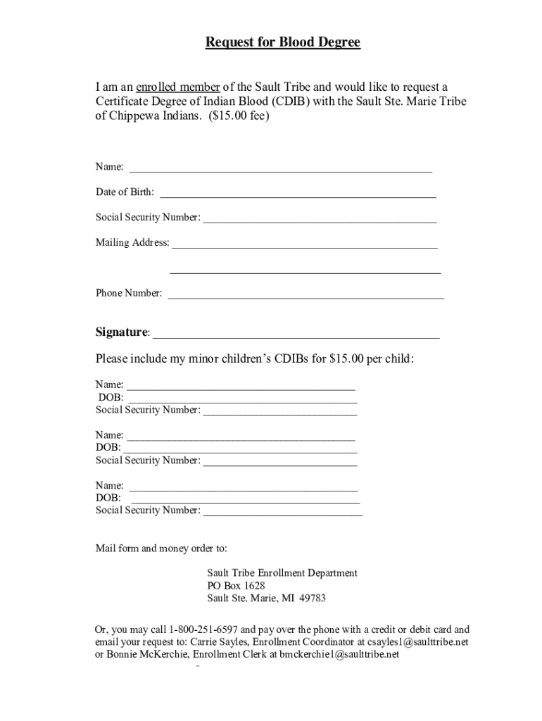 Fillable Online Request for Blood Degree Form Fax Email Print - pdfFiller
