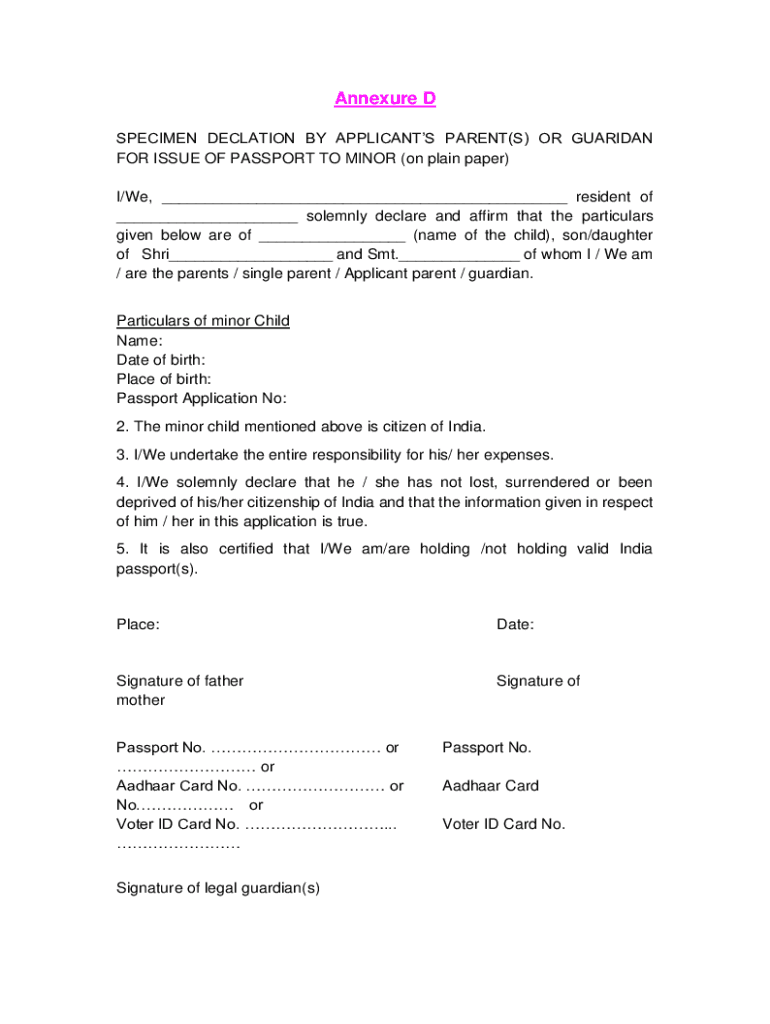 Fillable Online specimen affidavit/declaration by applicants parent(s ...