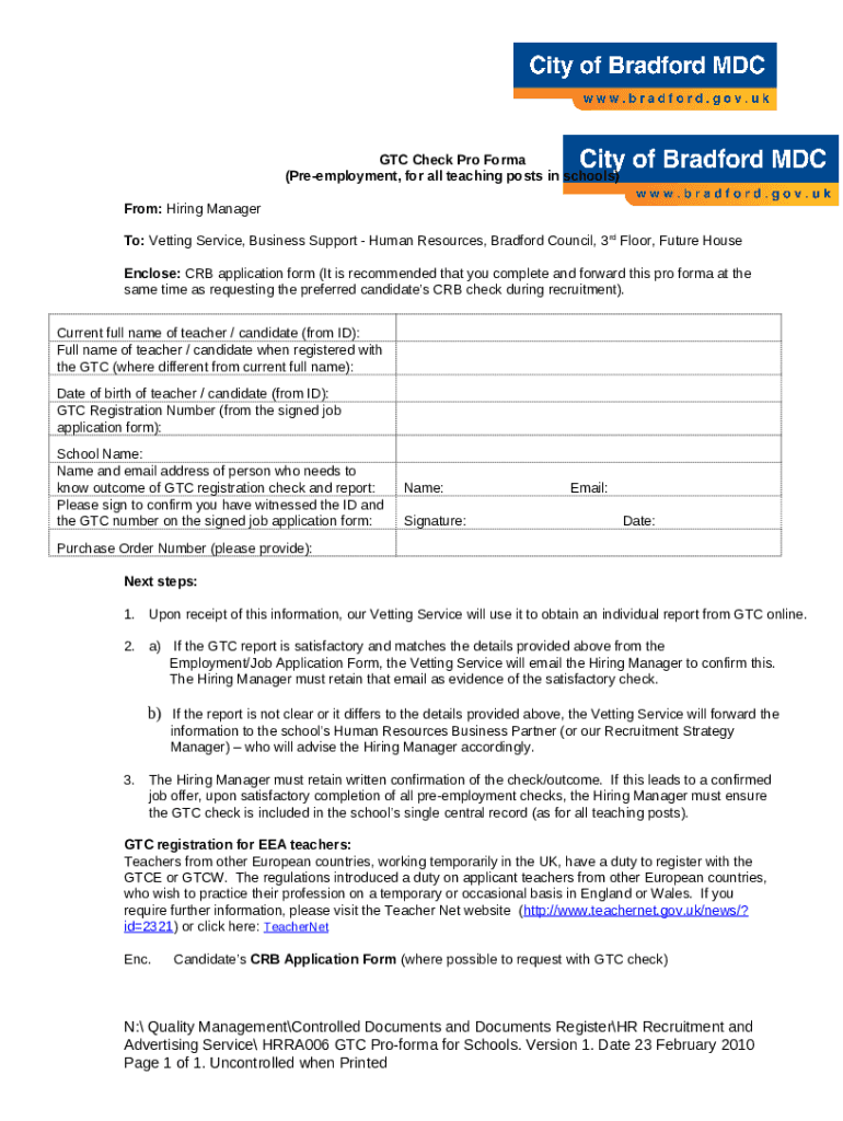 GTC Registration Check - Bradford Schools Online - bso bradford gov Doc ...