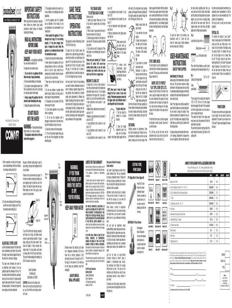 Completable En línea CONAIR Number Cut 20 Piece Haircut Kit Model HC408 ...