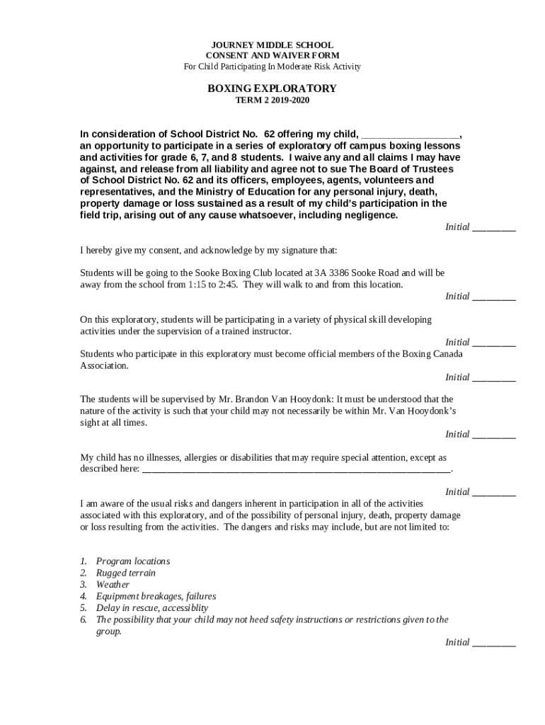 Swimming Exploratory Consent - Journey Middle School Doc Template ...